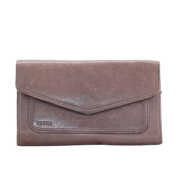 Fossil | Bags | Vintage Fossil Brown Leather Trifold Clutch Checkbook ...